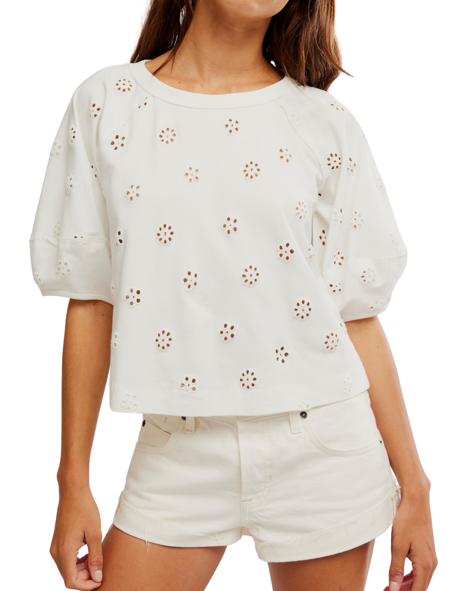 Jessie Eyelet Tee in Whisper White | Madison's Niche