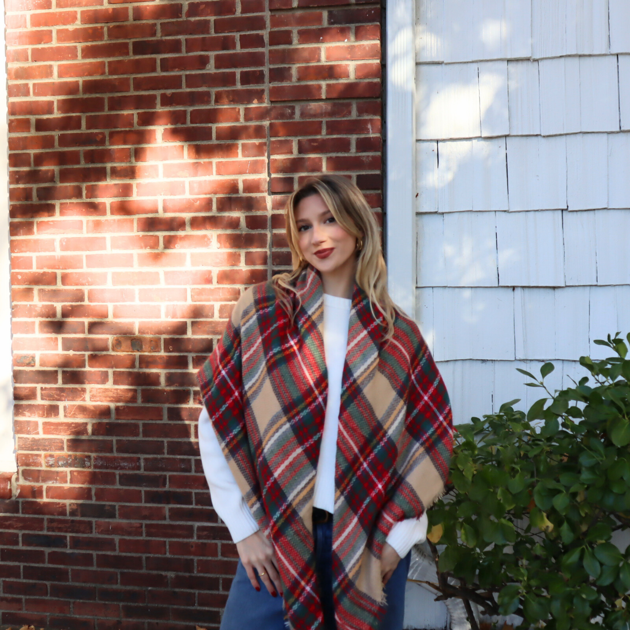Mary Plaid Scarf in Red | Madison'...