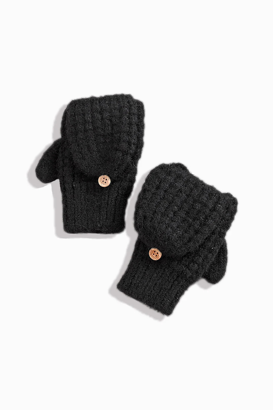 Nina Waffle Flip Mittens in Black | M...
