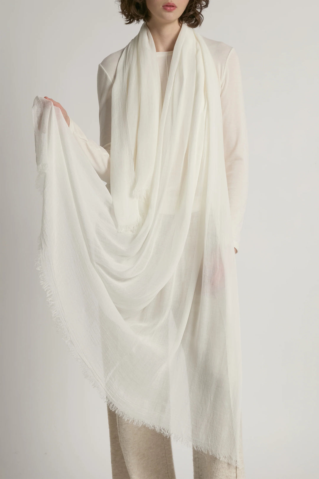 Sheer Cotton Long Scarf in Lace White | Madison's Niche