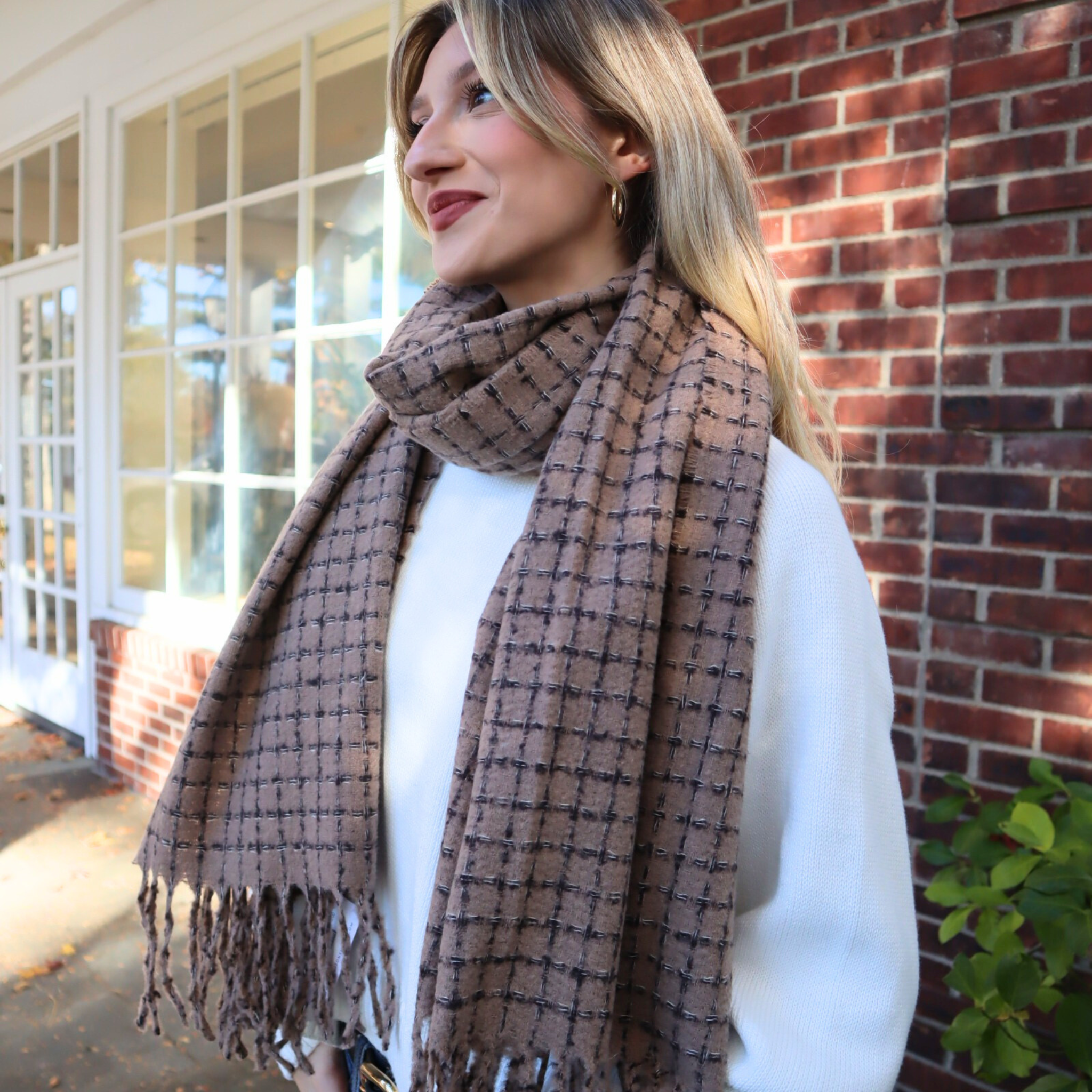 Windowpane Scarf in Brown | Madison&...