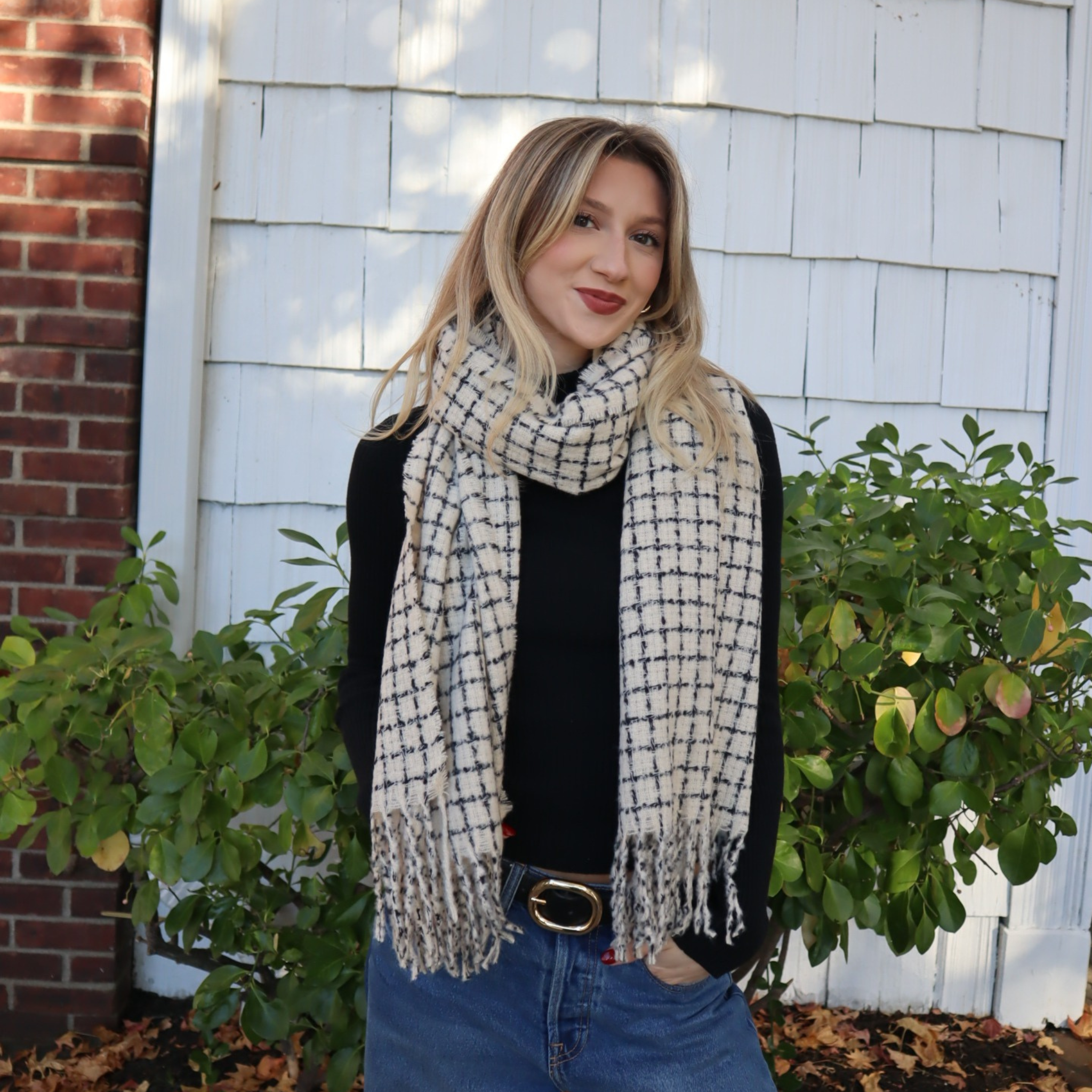 Windowpane Scarf in Ivory | Madison&...