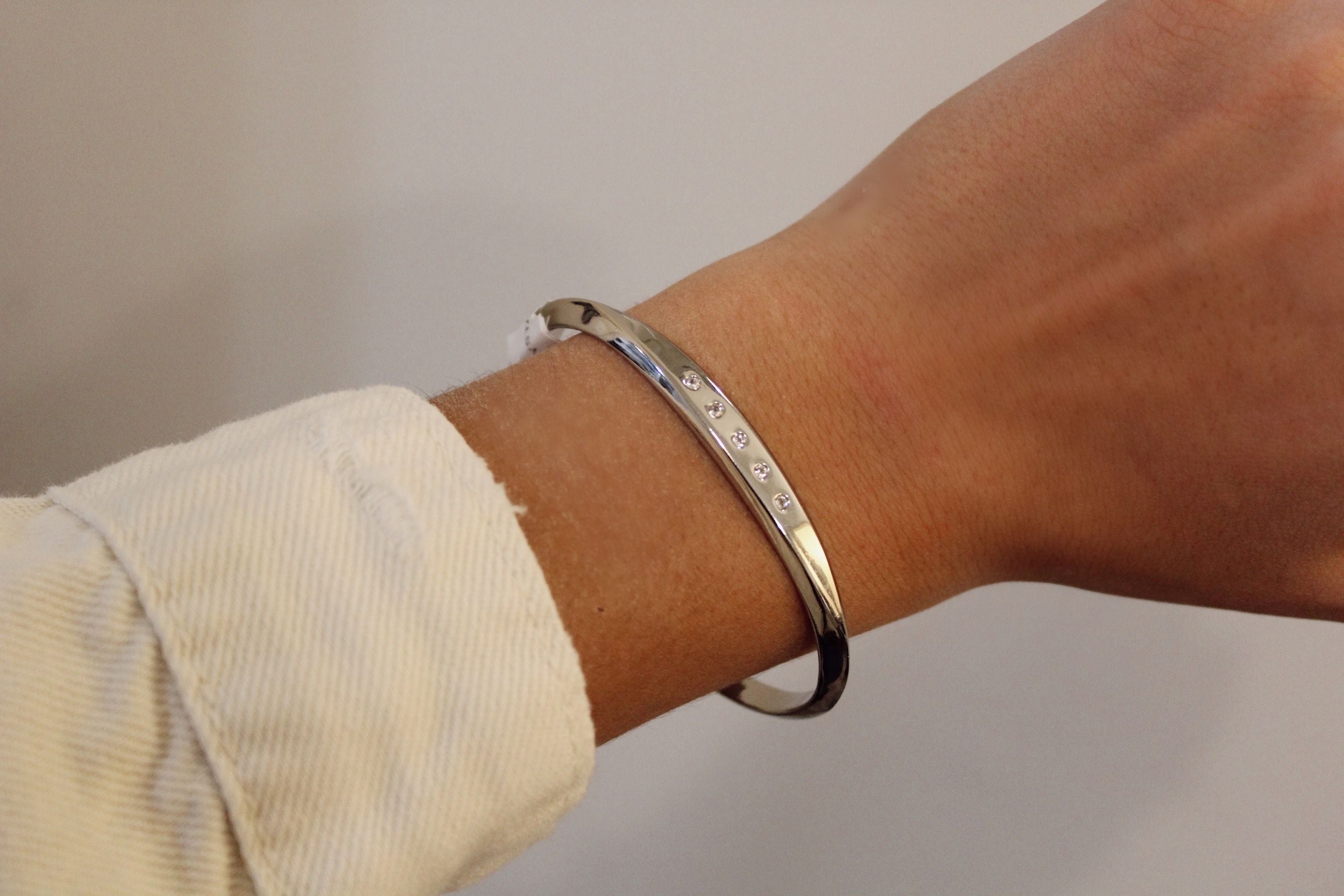 Flat Face Cuff with Crystals in Silve...